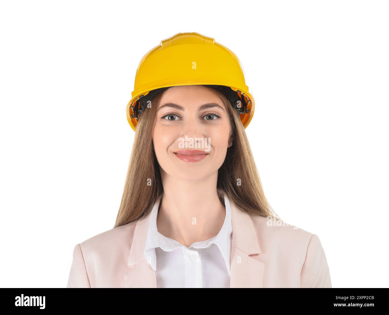 Engineer in hard hat on white background Stock Photo - Alamy