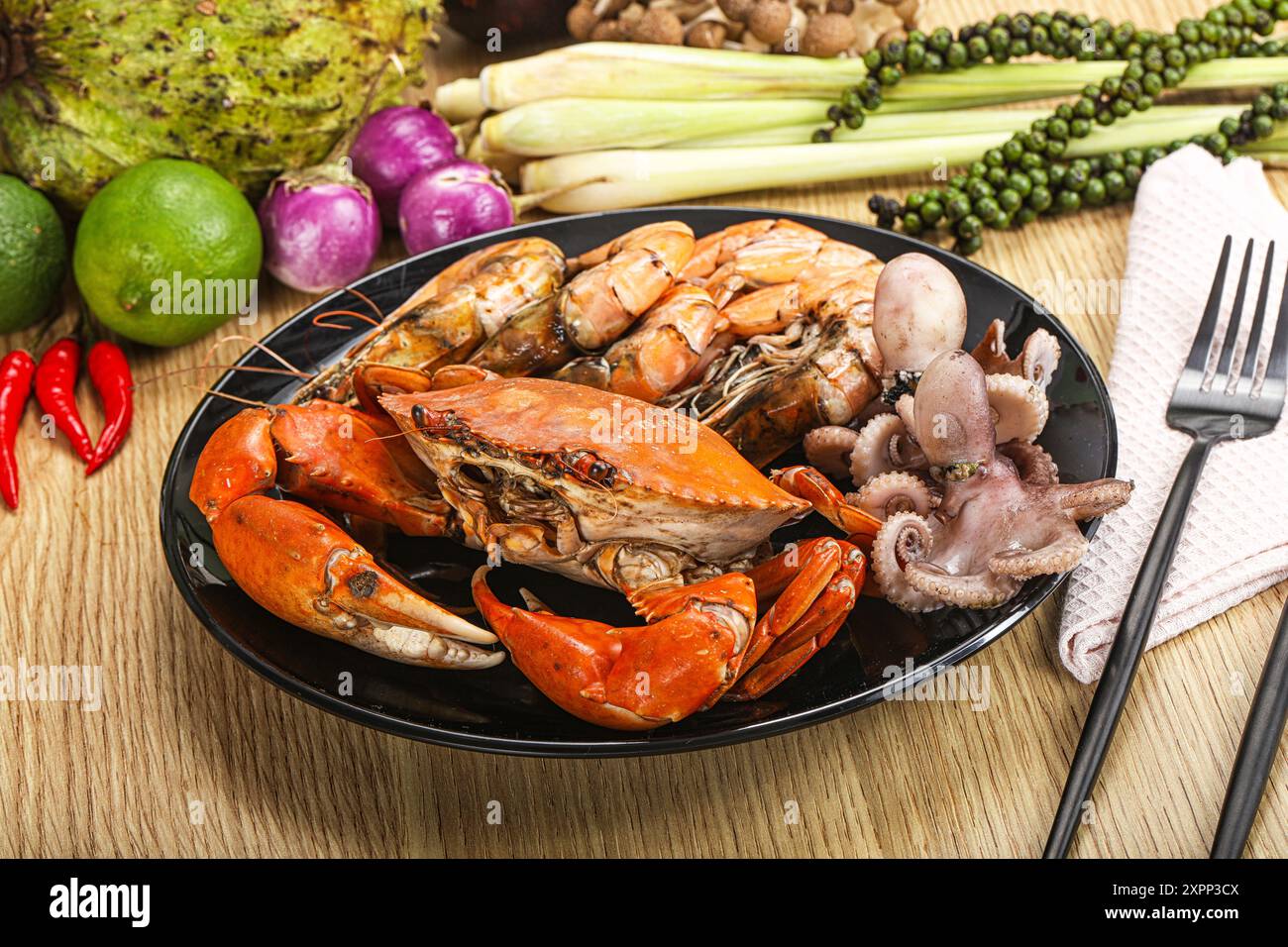 Luxury seafood mix - crab, tiger prawn, octopus Stock Photo - Alamy