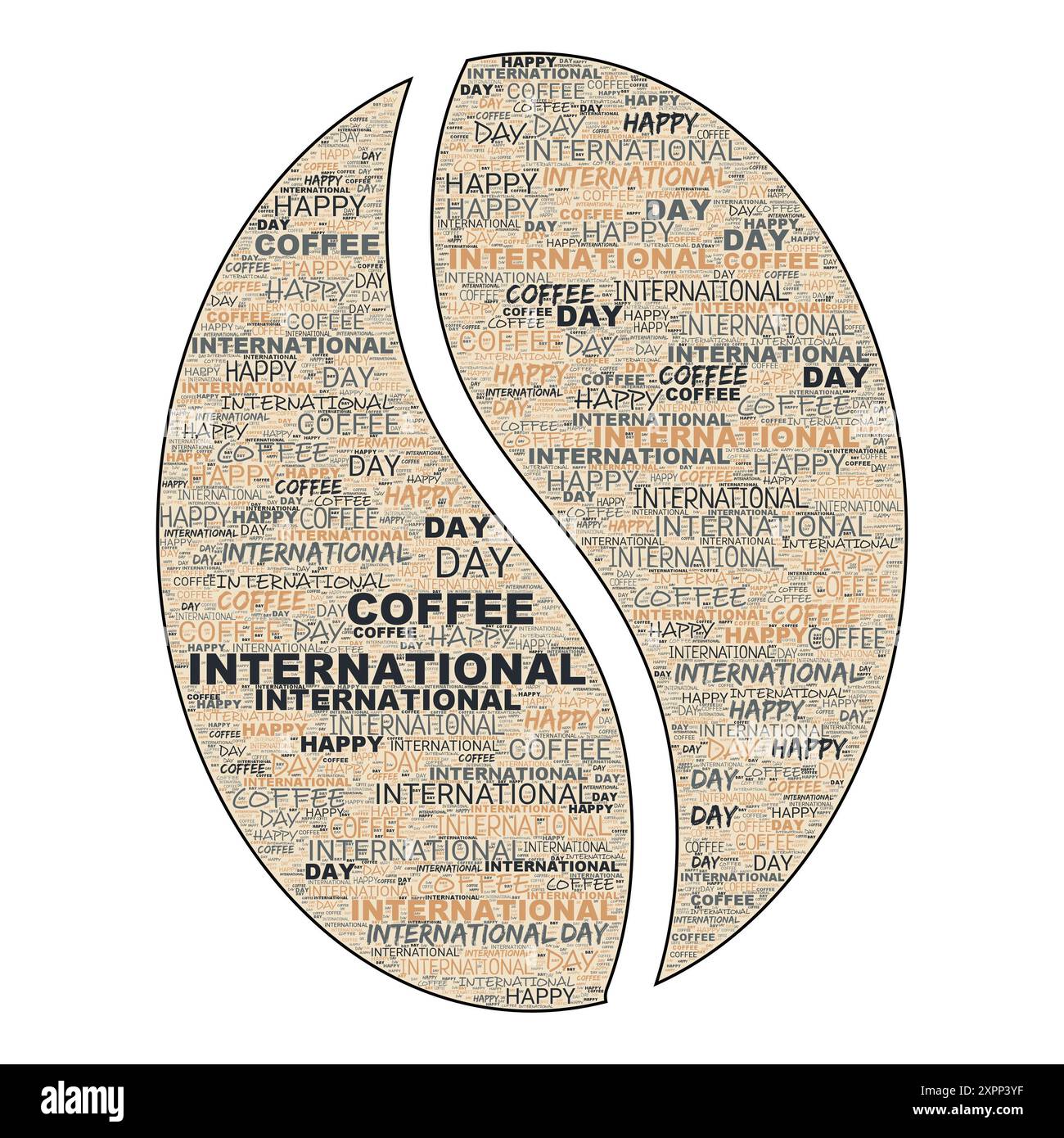International coffee day in word cloud collage in coffee bean-shaped ...