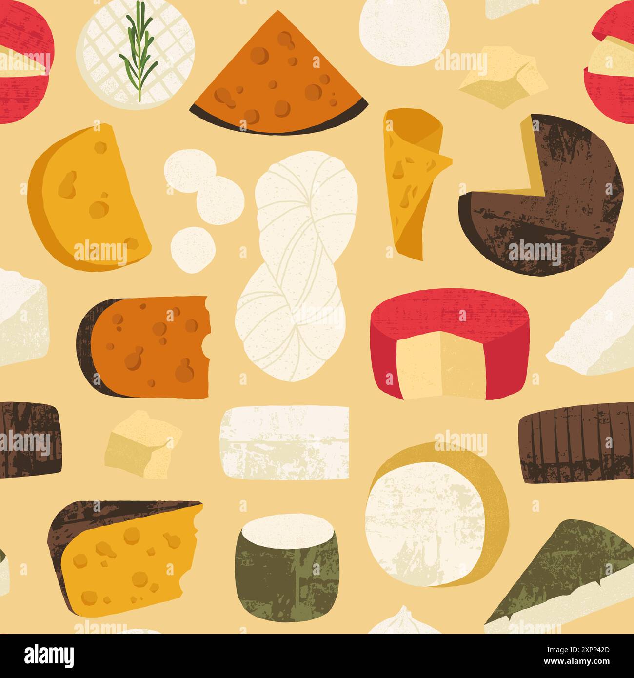 Cheese types pattern. Seamless print with various kinds of cheese, milk ...