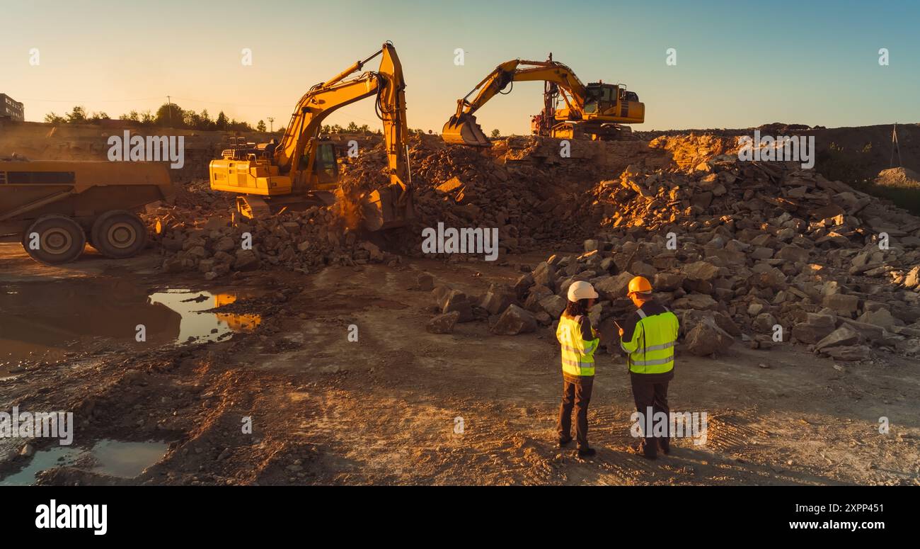 Aerial Drone Shot Of Construction Site On Sunny Evening: Industrial ...