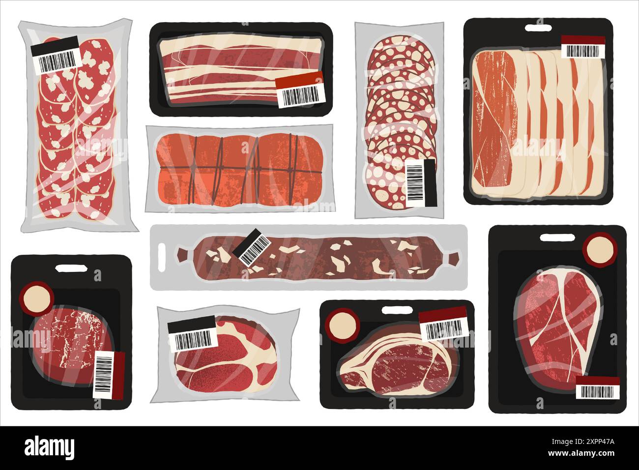 Meat product in plastic tray. Cartoon vacuum packed ground beef pork ...