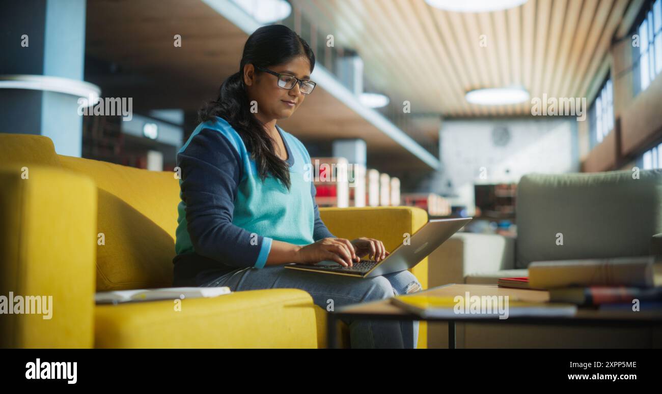 Smart Indian Female Student in Glasses Working on Software Development ...