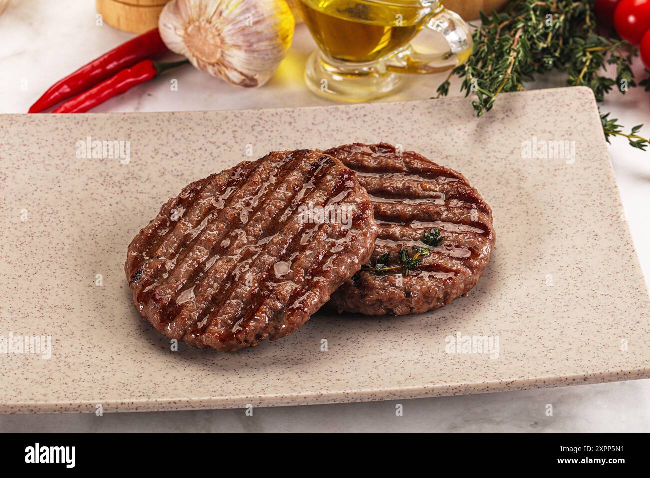 Grilled beef minced meat cutlet for burger Stock Photo - Alamy