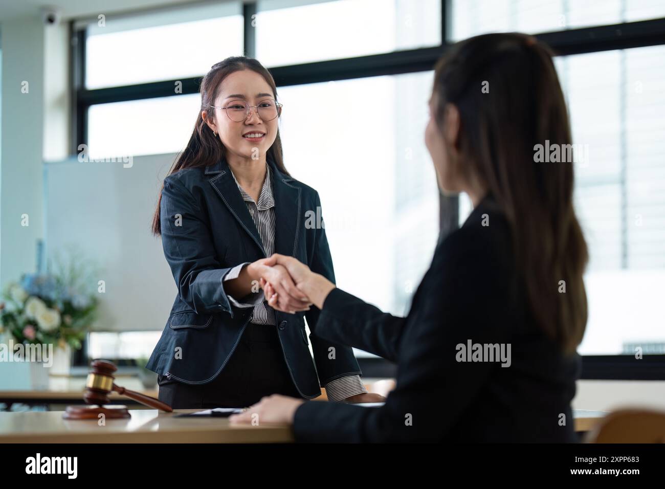 Professional Female Lawyer Shaking Hands with Client in Modern Office ...