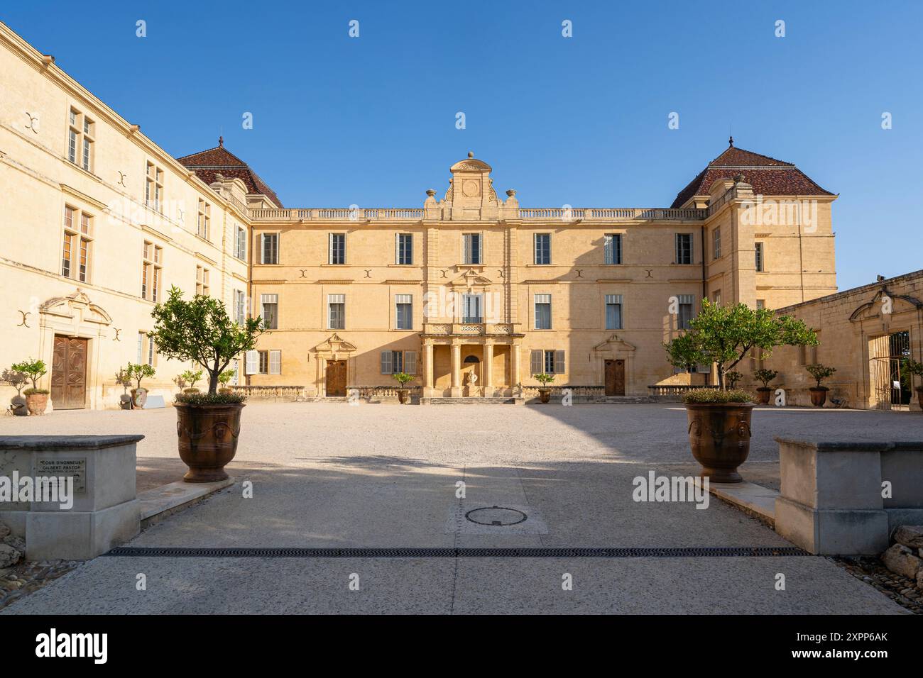 Landscape view of the court of honor of historic castle or chateau of ...