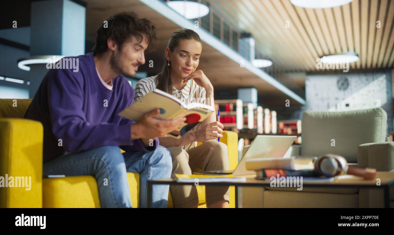 Portrait of Two Happy Students Having a Conversation in a Campus ...