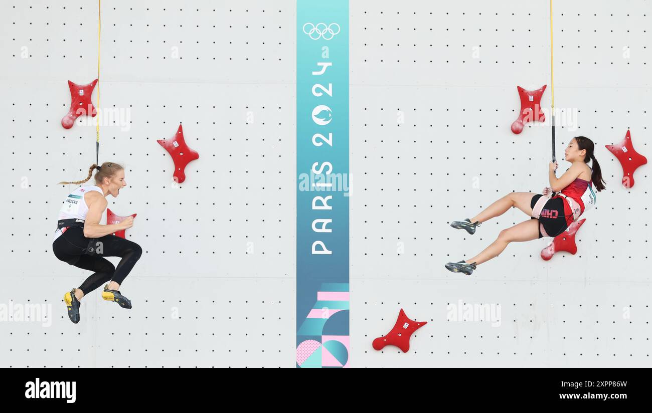 Le Bourget, France. 7th Aug, 2024. Aleksandra Kalucka (L) of Poland and ...