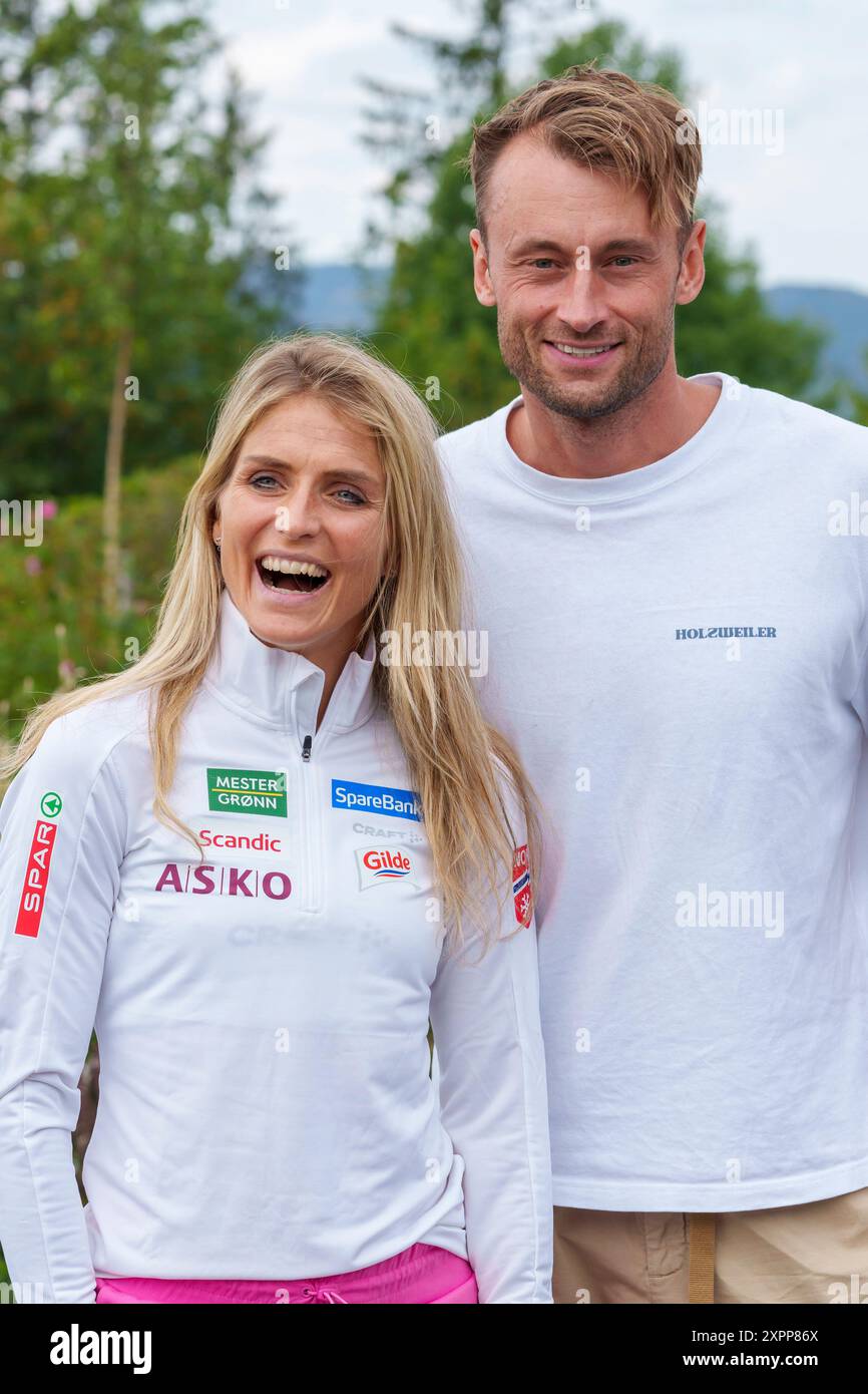 Oslo 20240807. Therese Johaug and Petter Northug outside Holmenkollen ...