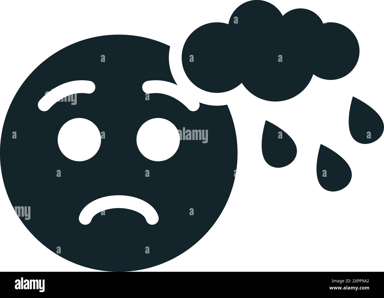 Sad emoticon suffering from depression with raining cloud over his head ...
