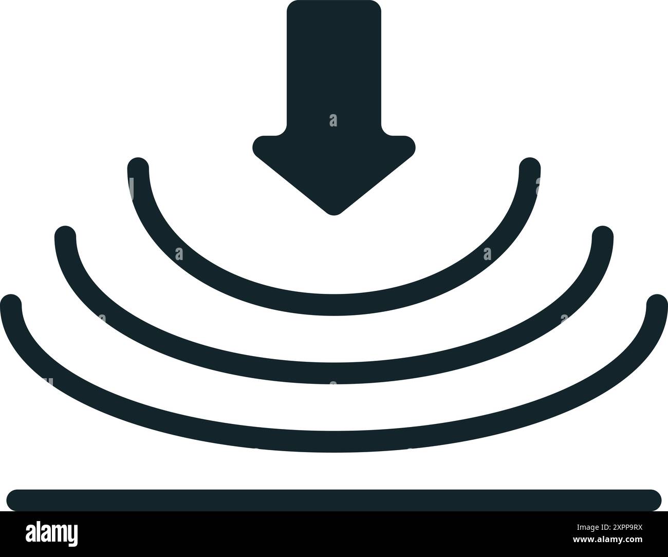Arrow pointing down pushing down wavy lines showing pressure concept ...