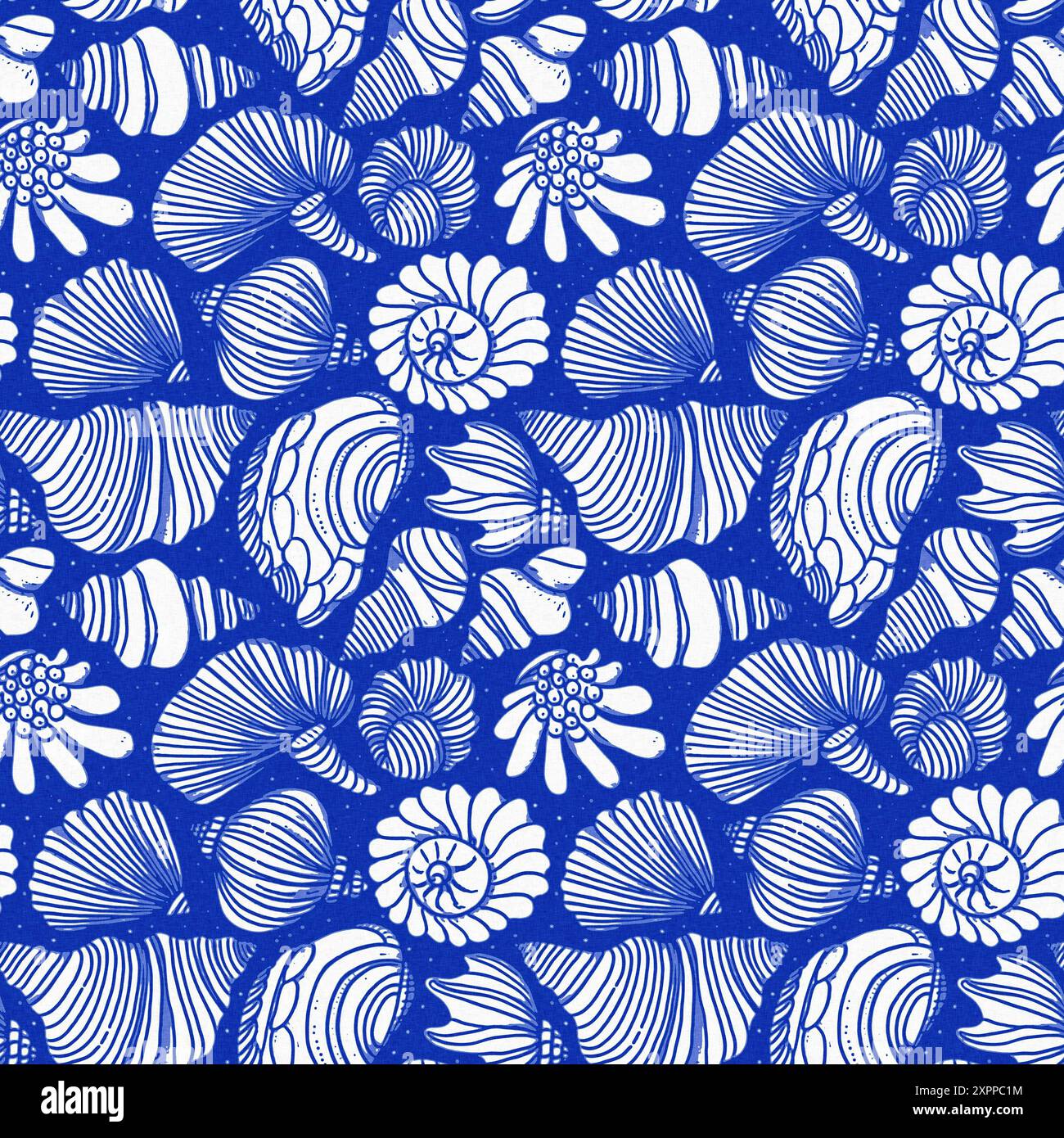 Azure blue white shell motif with linen seamless batik background ...