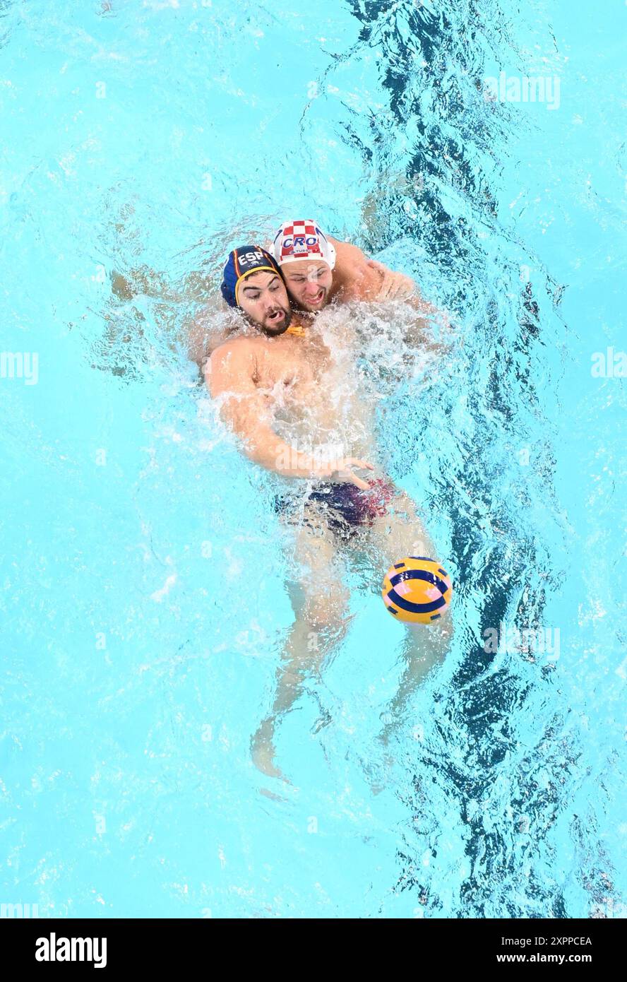 Paris, France. 7th Aug, 2024. Matias Biljaka (top) of Croatia competes ...