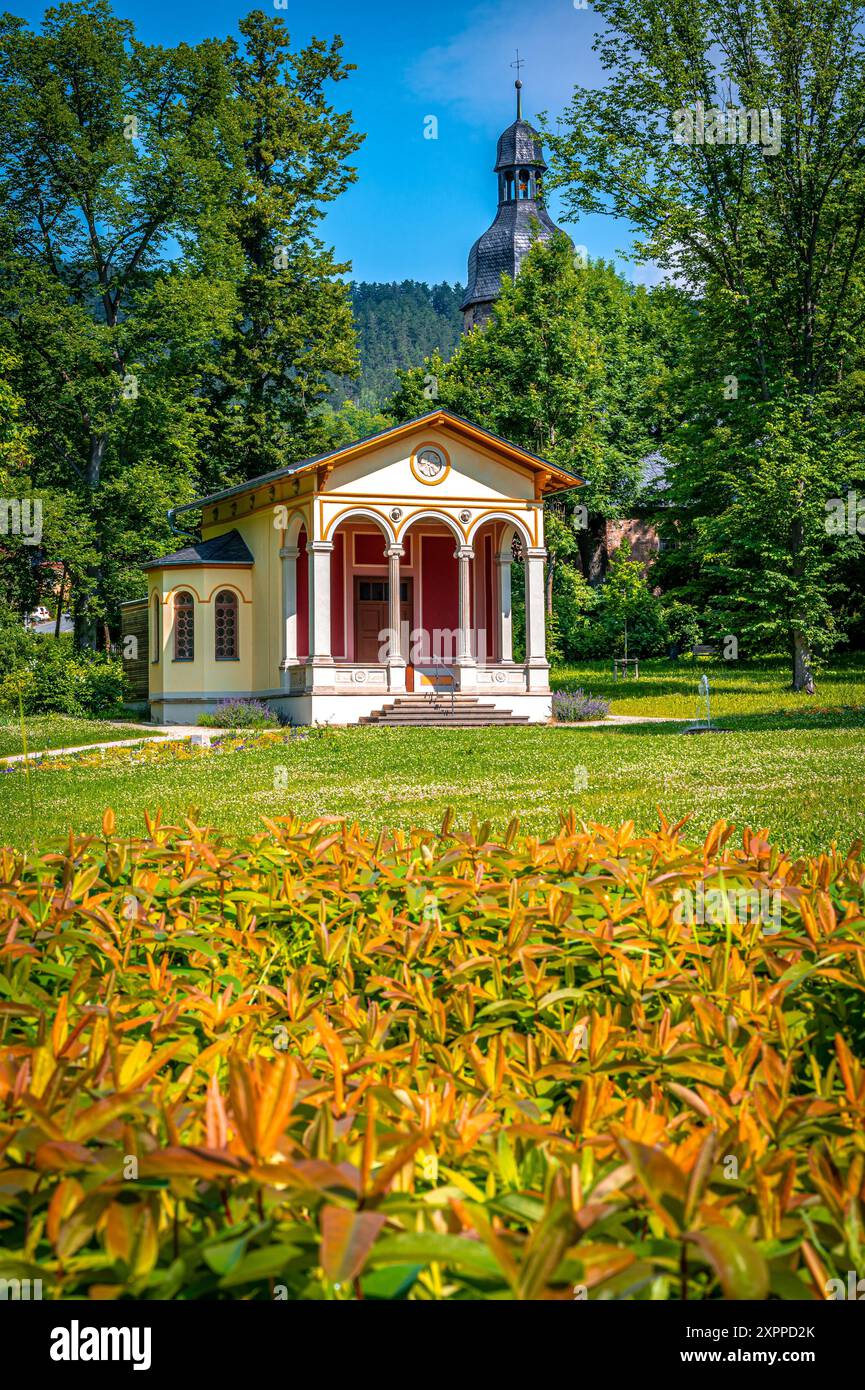 The Roman pavilion (tea house) in the Drackendorfer Goethepark with the ...