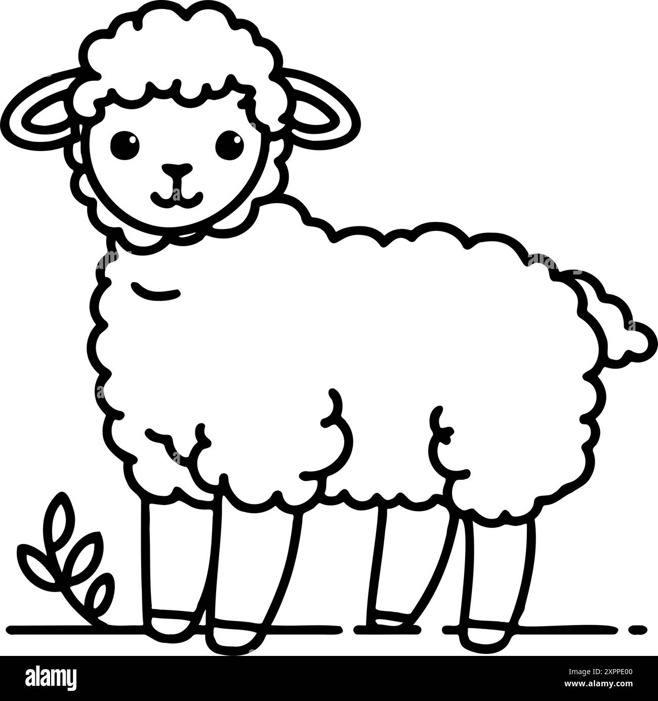 A cute cartoon sheep with a smile on its face. The sheep is standing in ...