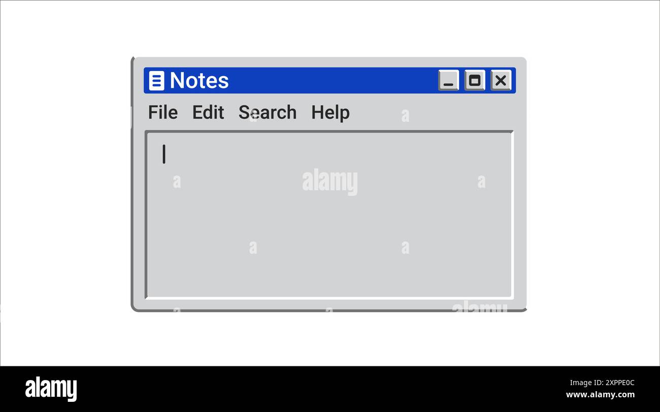 Old notes menu in blue color. Software for editing text. Retro system ...