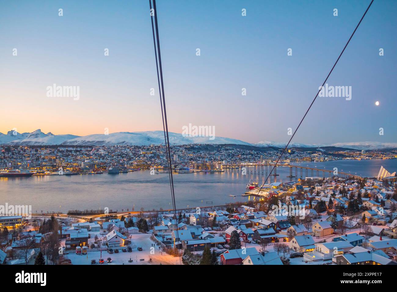 Norway- Troms og Finnmark- Tromso- long exposure of illuminated city ...