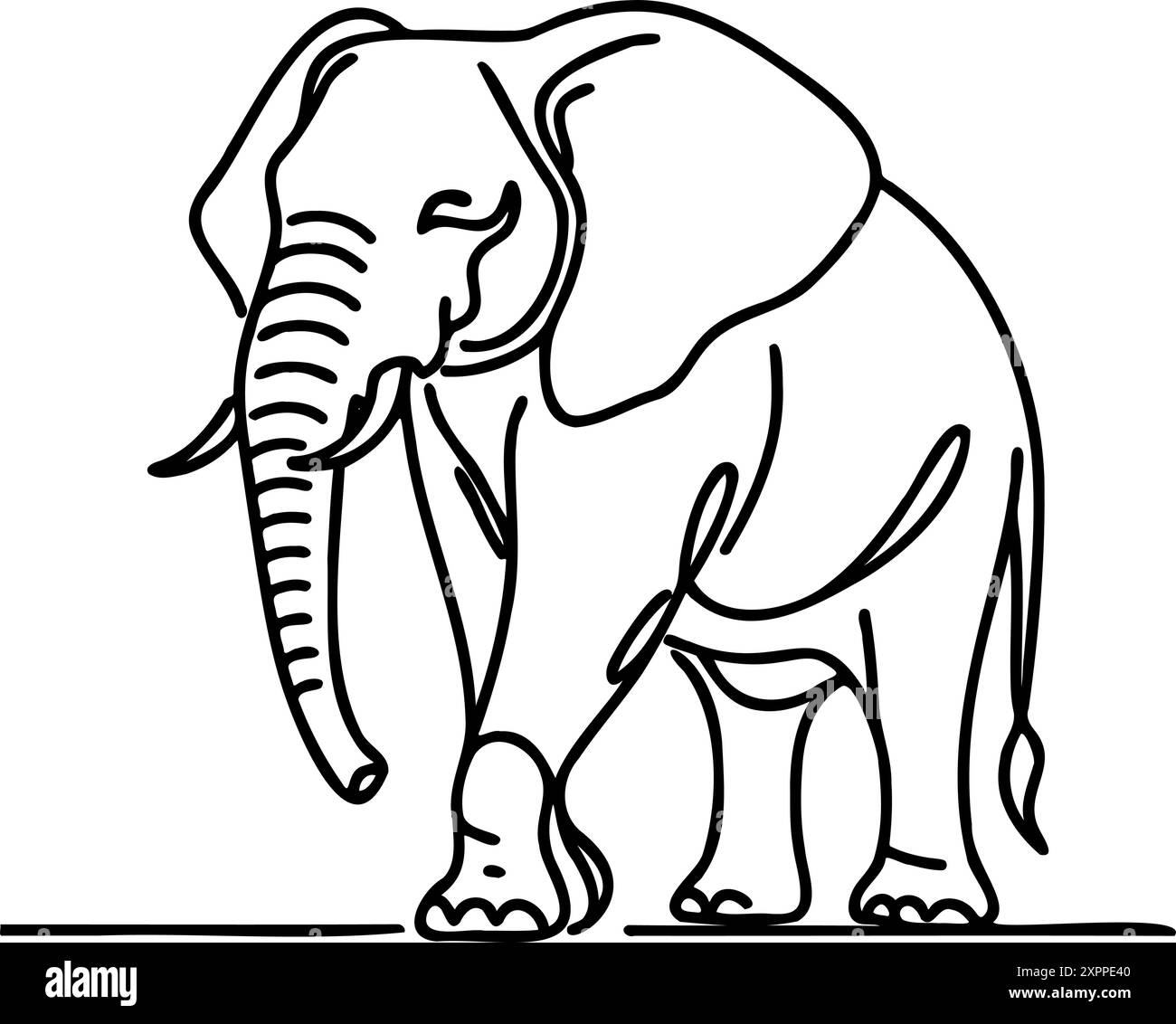 A black and white drawing of an elephant. The drawing is simple and ...