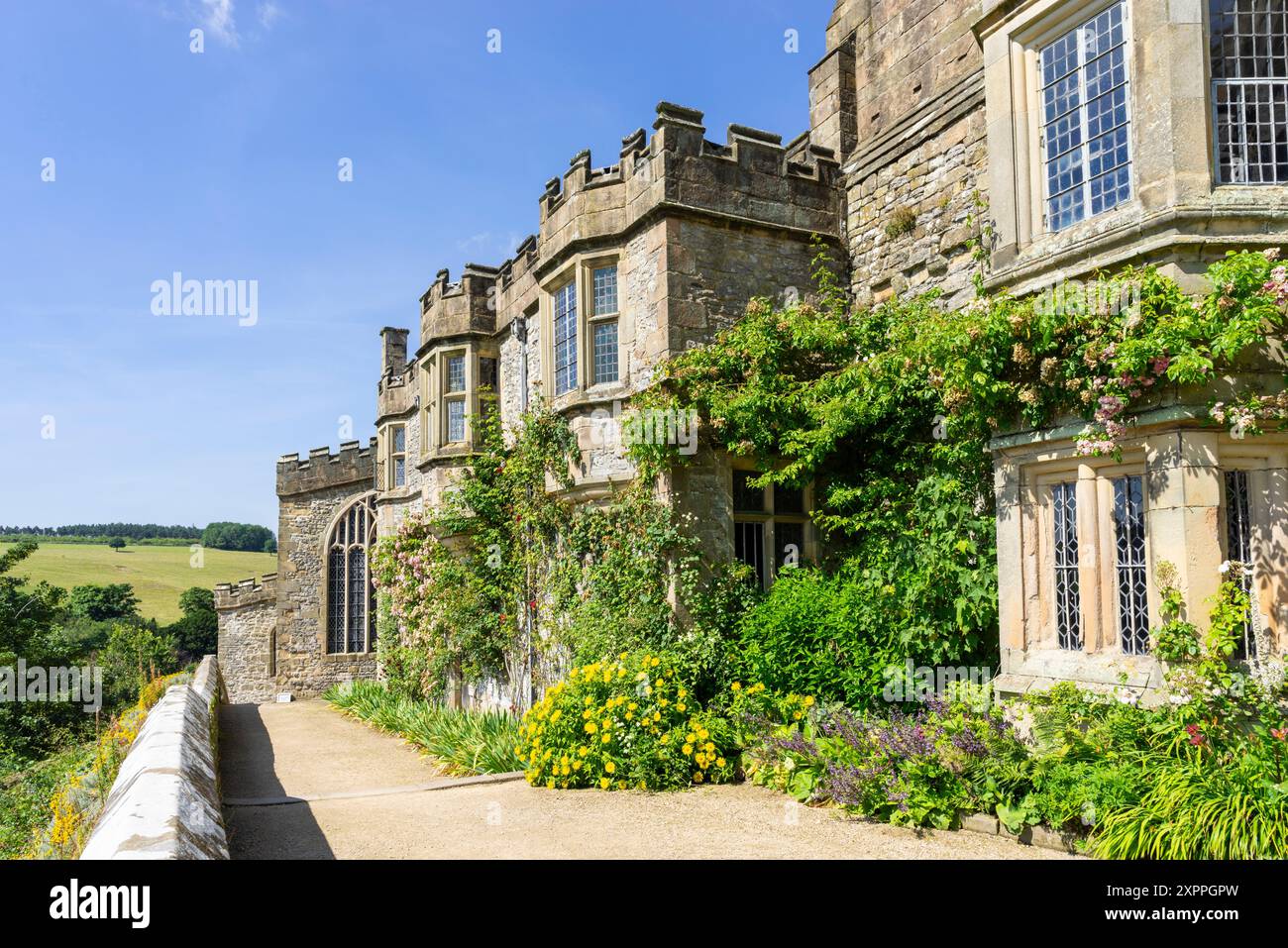 Haddon Hall Derbyshire - Haddon Hall chapel and rear of the English Country House near Bakewell ...