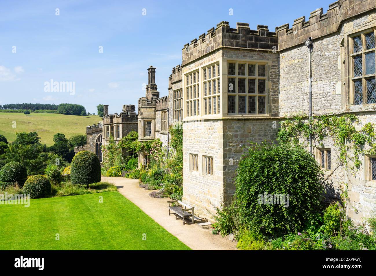 Haddon Hall Derbyshire - Haddon hall gardens topiary and lawn with the ...