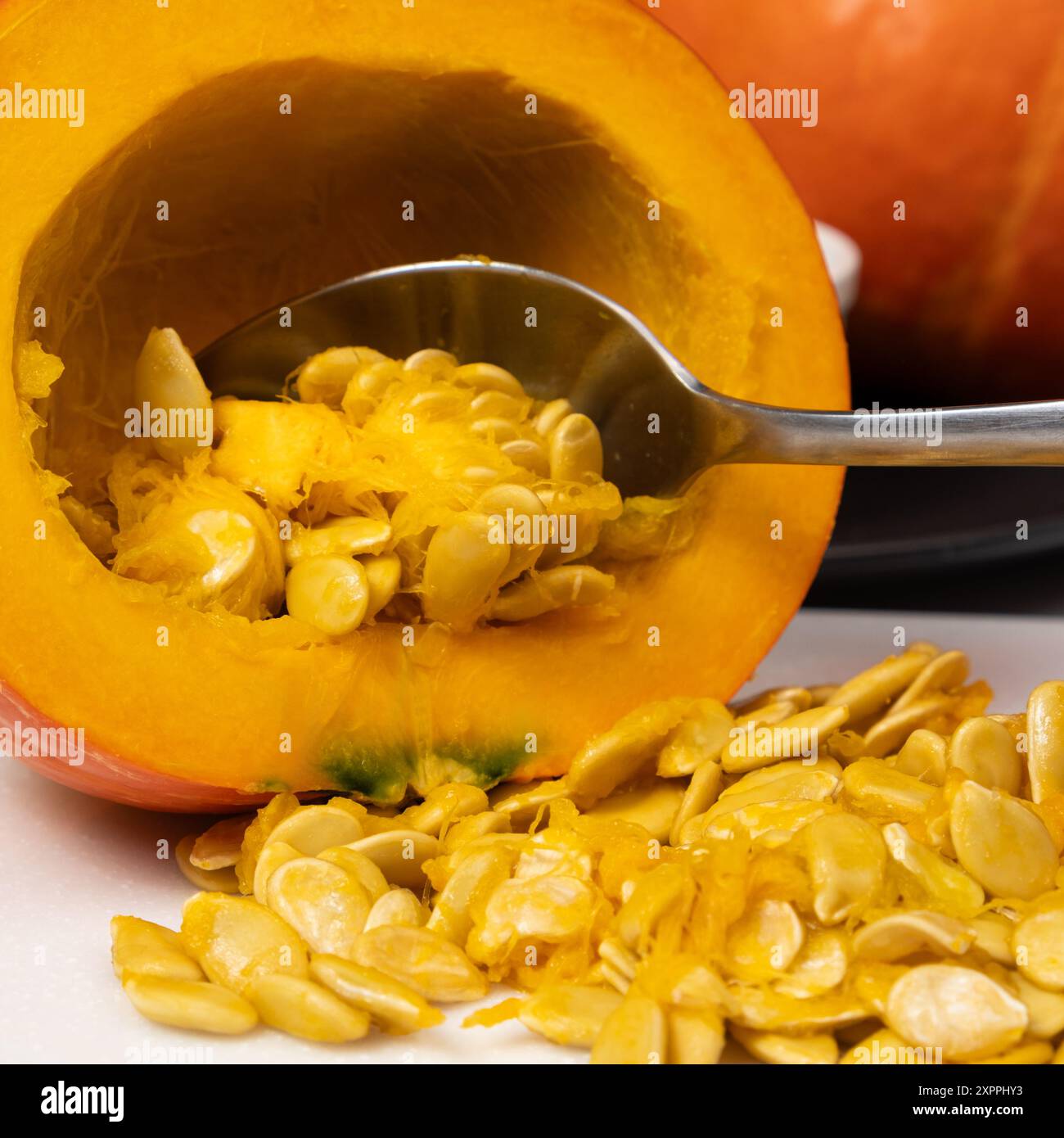 Hokkaido pumpkin seed extraction process Stock Photo - Alamy