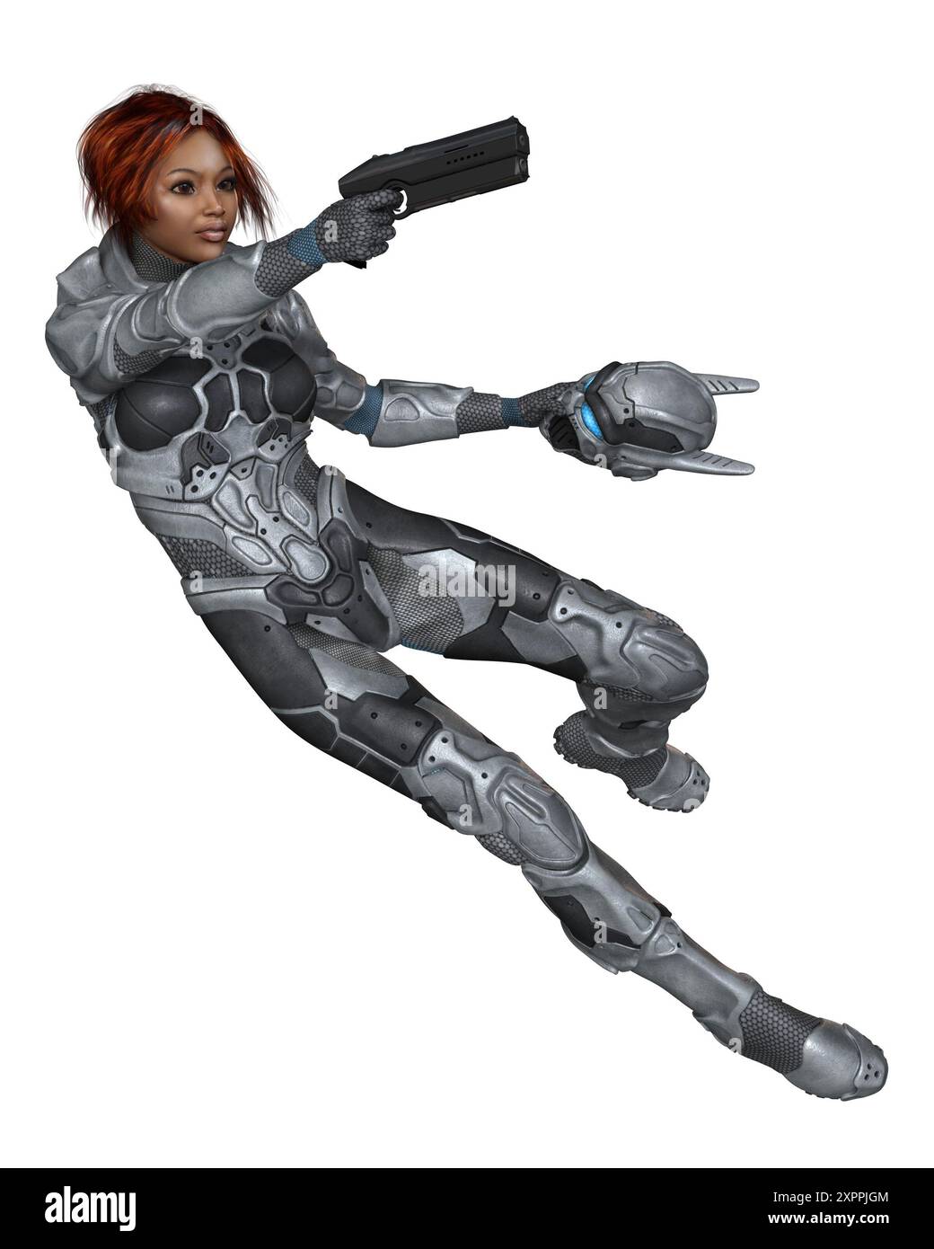 Future Soldier, Black Female with Red Hair, Leaping Shot Stock Photo ...