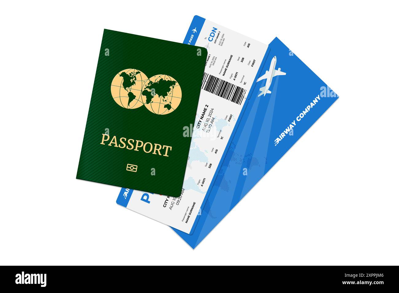 International passport with airway flight ticket. Personal ...