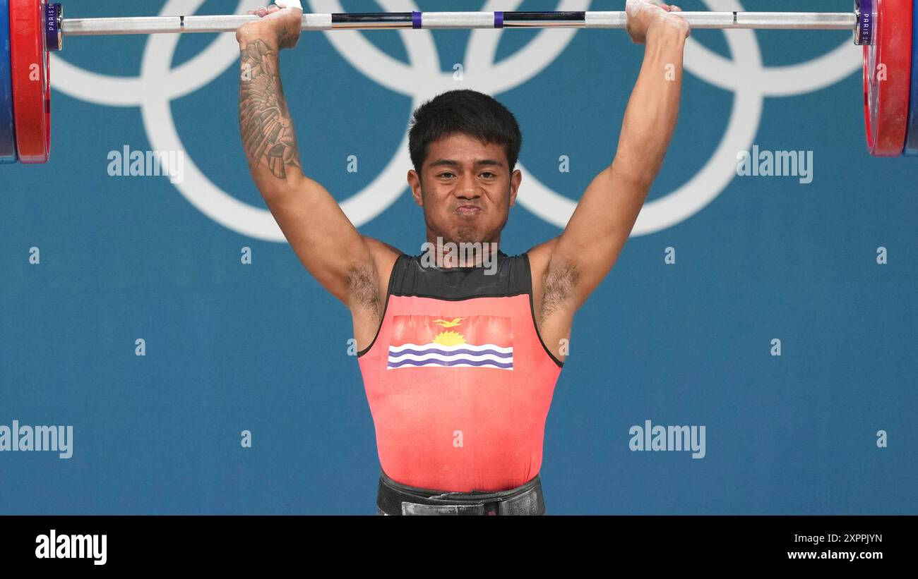 Kaimauri Erati of Kiribati competes during the men's 61kg weightlifting ...