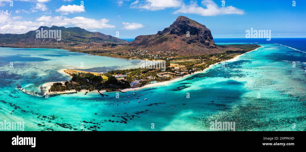 Tropical scenery, beautiful beaches of Mauritius island, Le Morne ...
