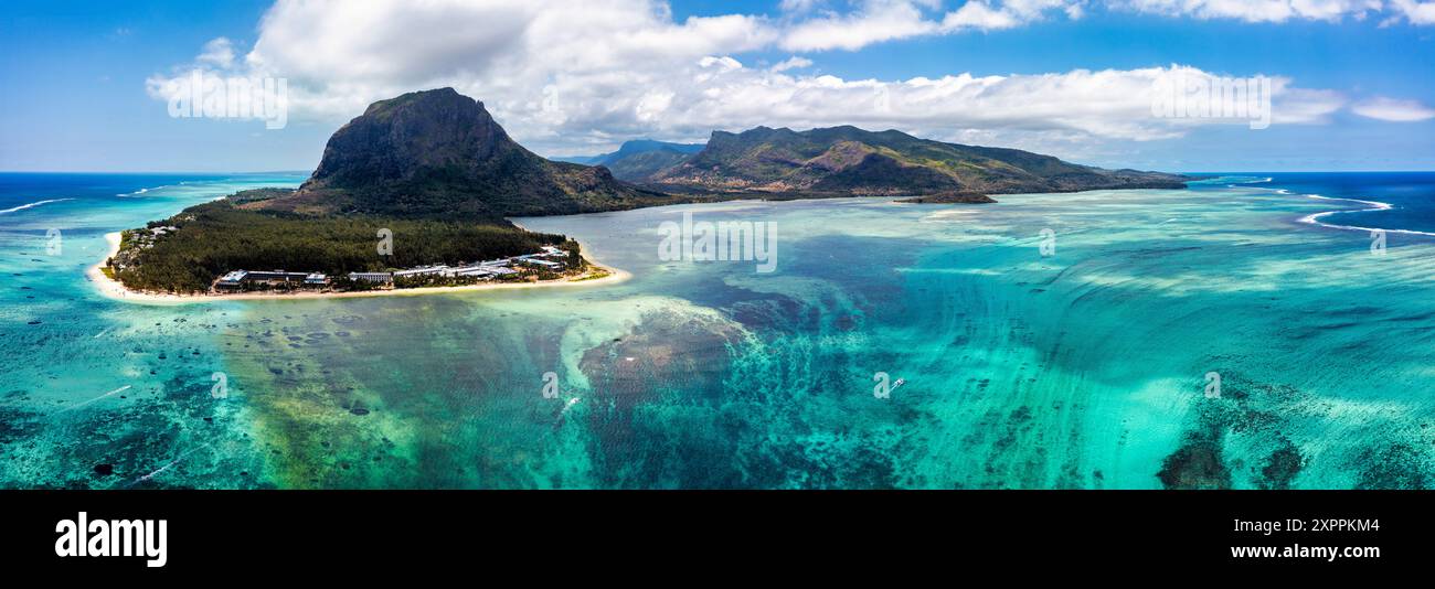 Aerial view of Mauritius island panorama and famous Le Morne Brabant ...