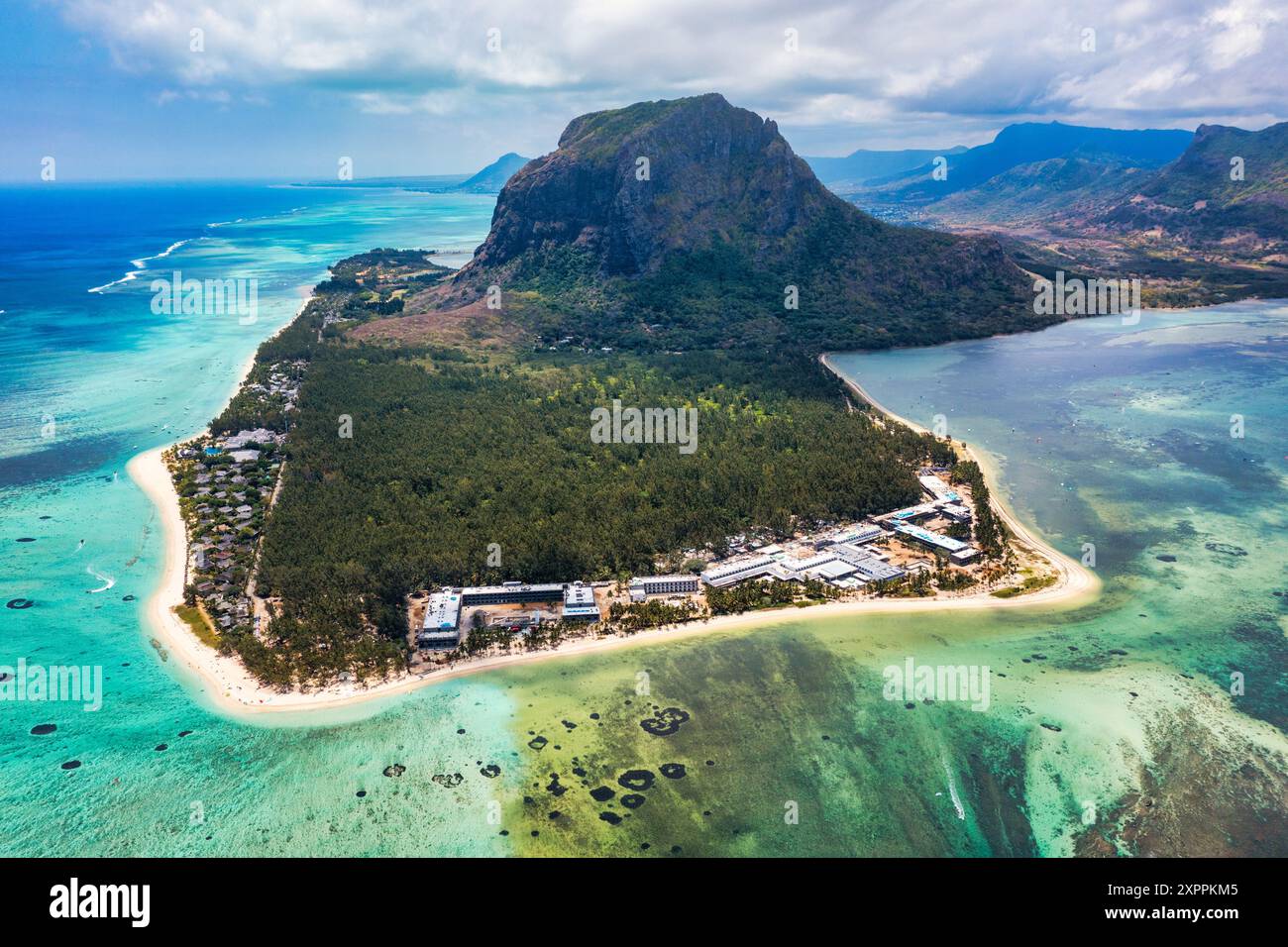 Aerial view of Le morne Brabant in Mauriutius. Tropical crystal ocean ...