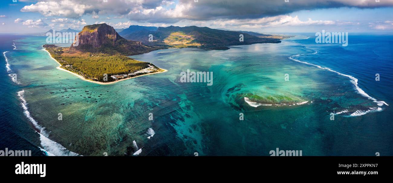 Aerial view of Mauritius island panorama and famous Le Morne Brabant ...