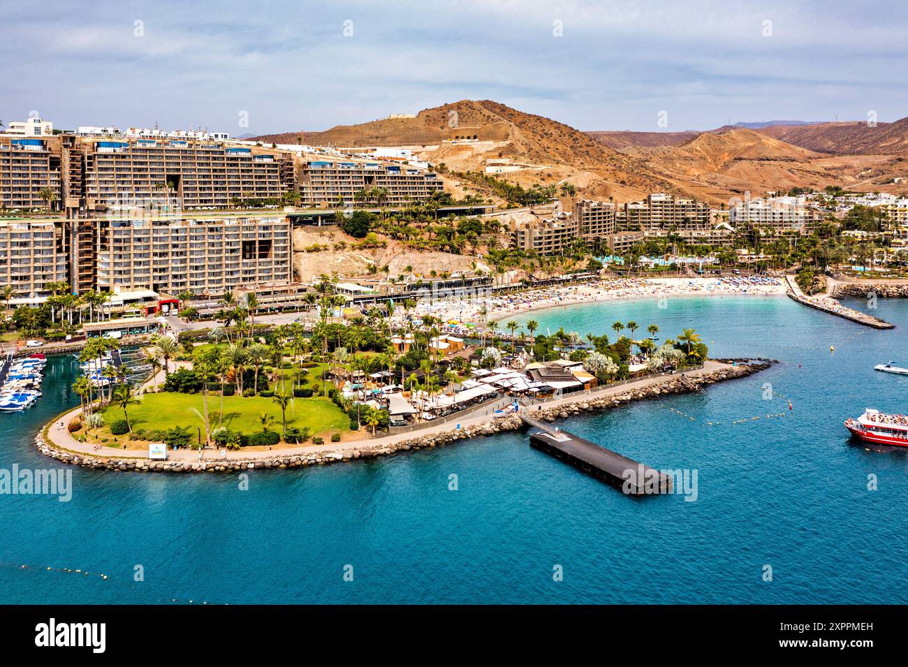 Aerial view with Anfi beach and resort, Gran Canaria, Spain. Playa Anfi del Mar, beautifull ...