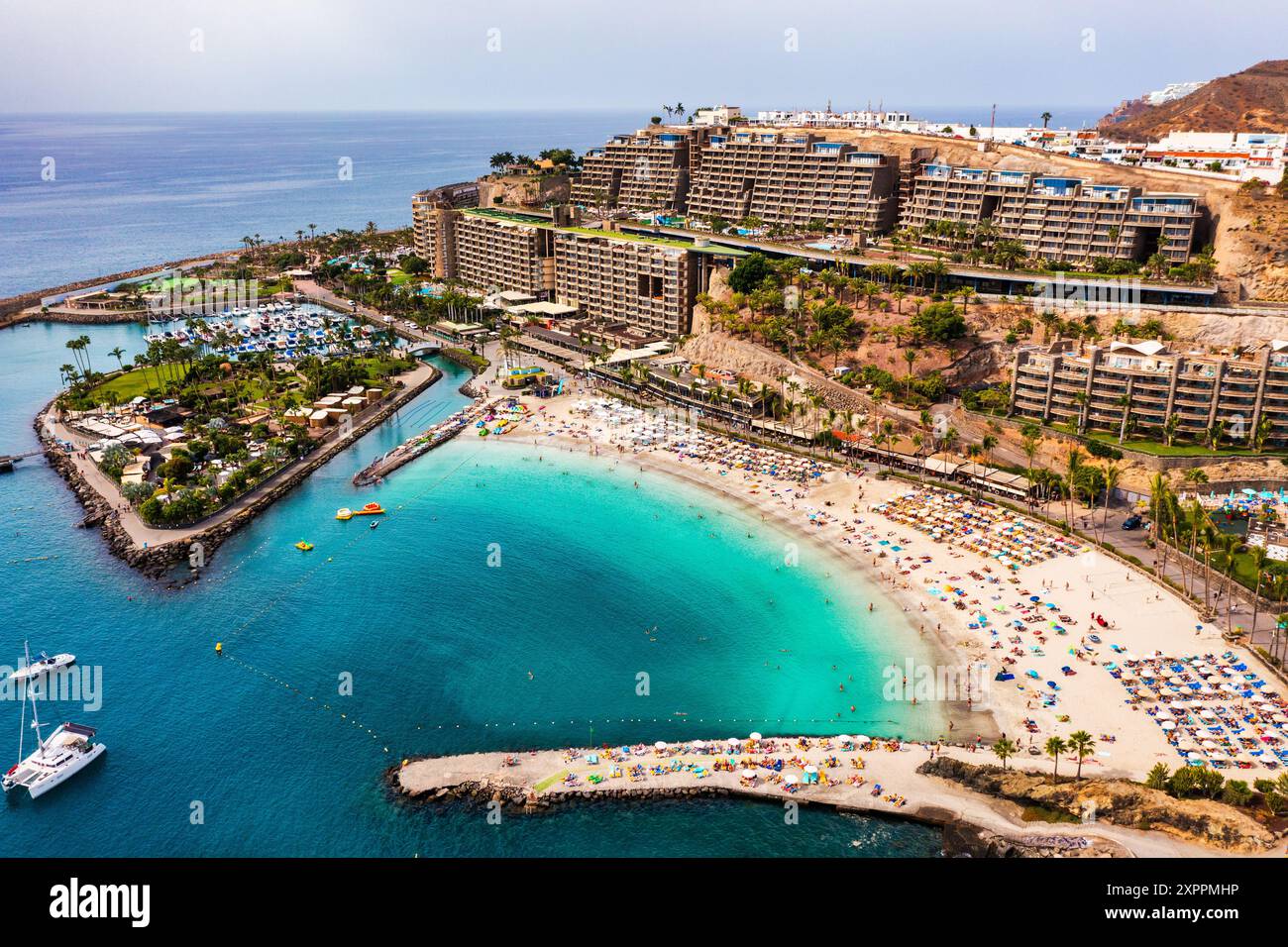 Aerial view with Anfi beach and resort, Gran Canaria, Spain. Playa Anfi del Mar, beautifull ...