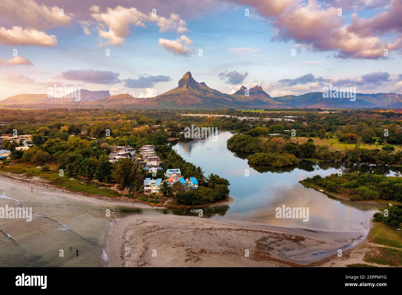 Rempart mountain view from Tamarin bay, Black river, scenic nature of ...