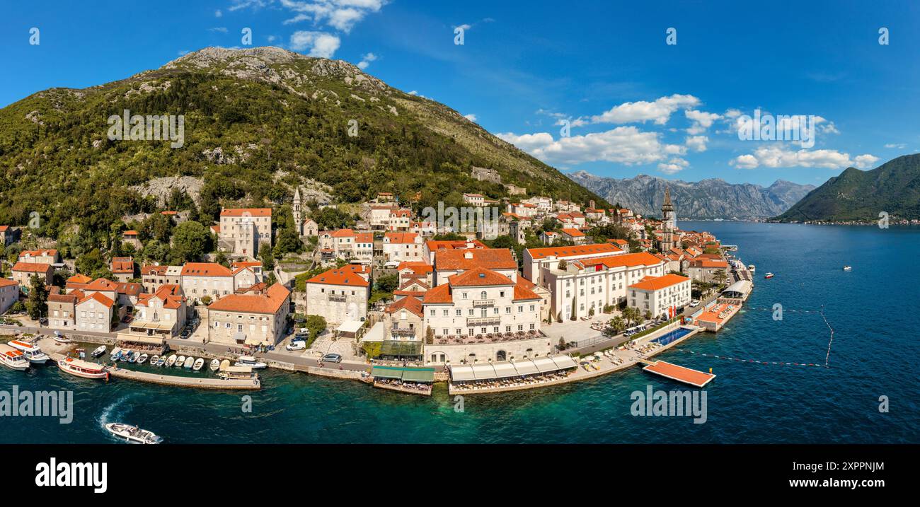 View of the historic town of Perast at famous Bay of Kotor on a ...