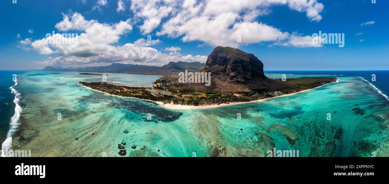 Aerial view of Le morne Brabant in Mauriutius. Tropical crystal ocean ...