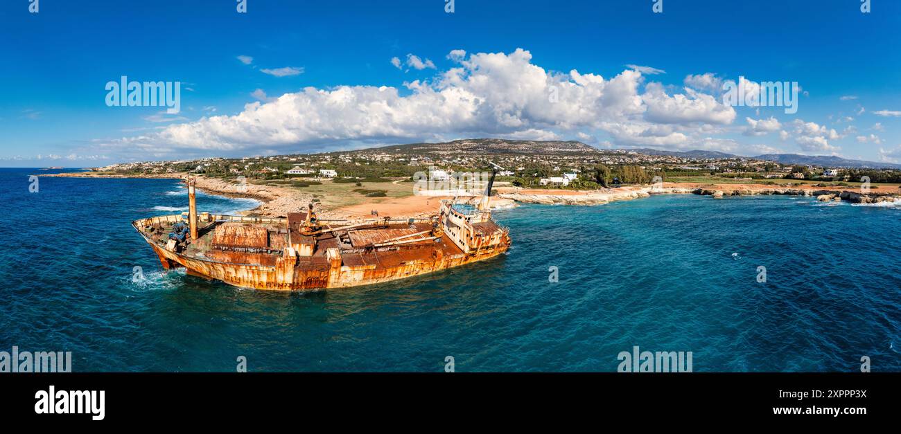 Abandoned Edro III Shipwreck at seashore of Peyia, near Paphos, Cyprus ...