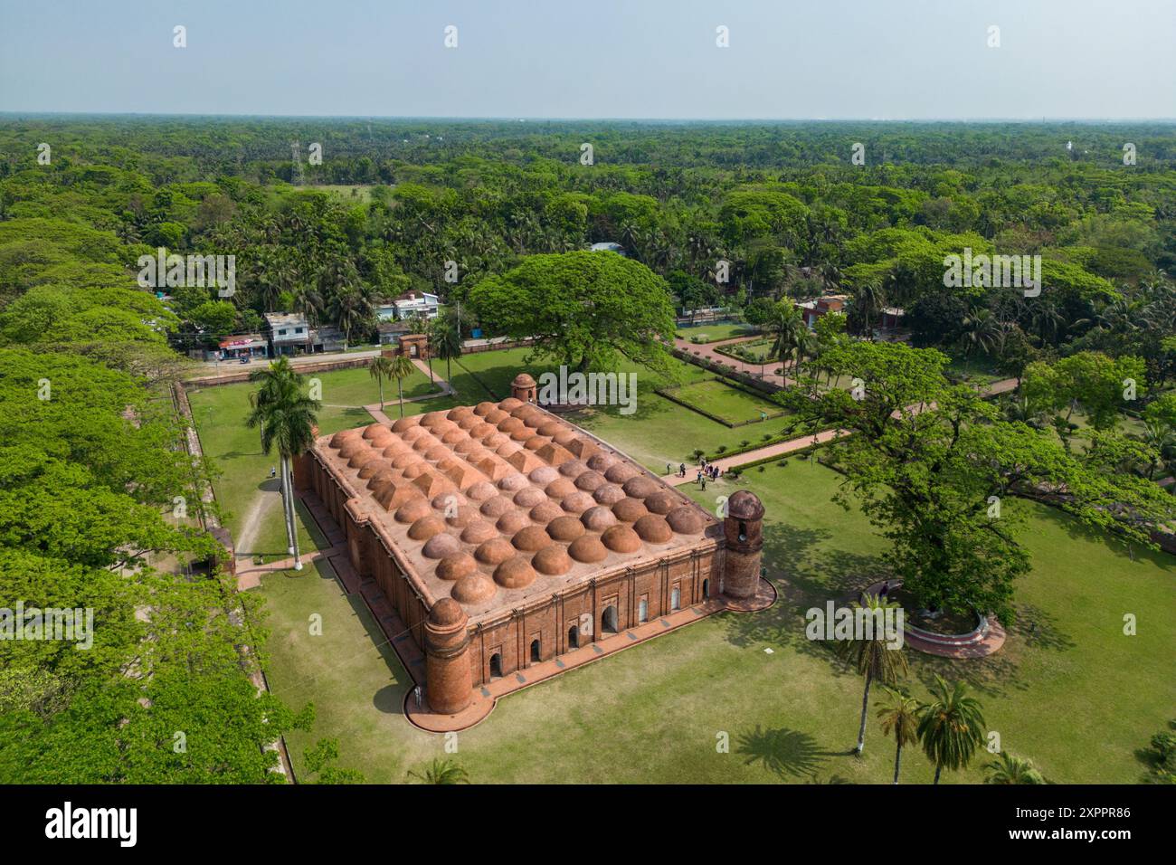 Aerial view of Sixty Dome Mosque and parkland, Bagerhat, Bagerhat ...