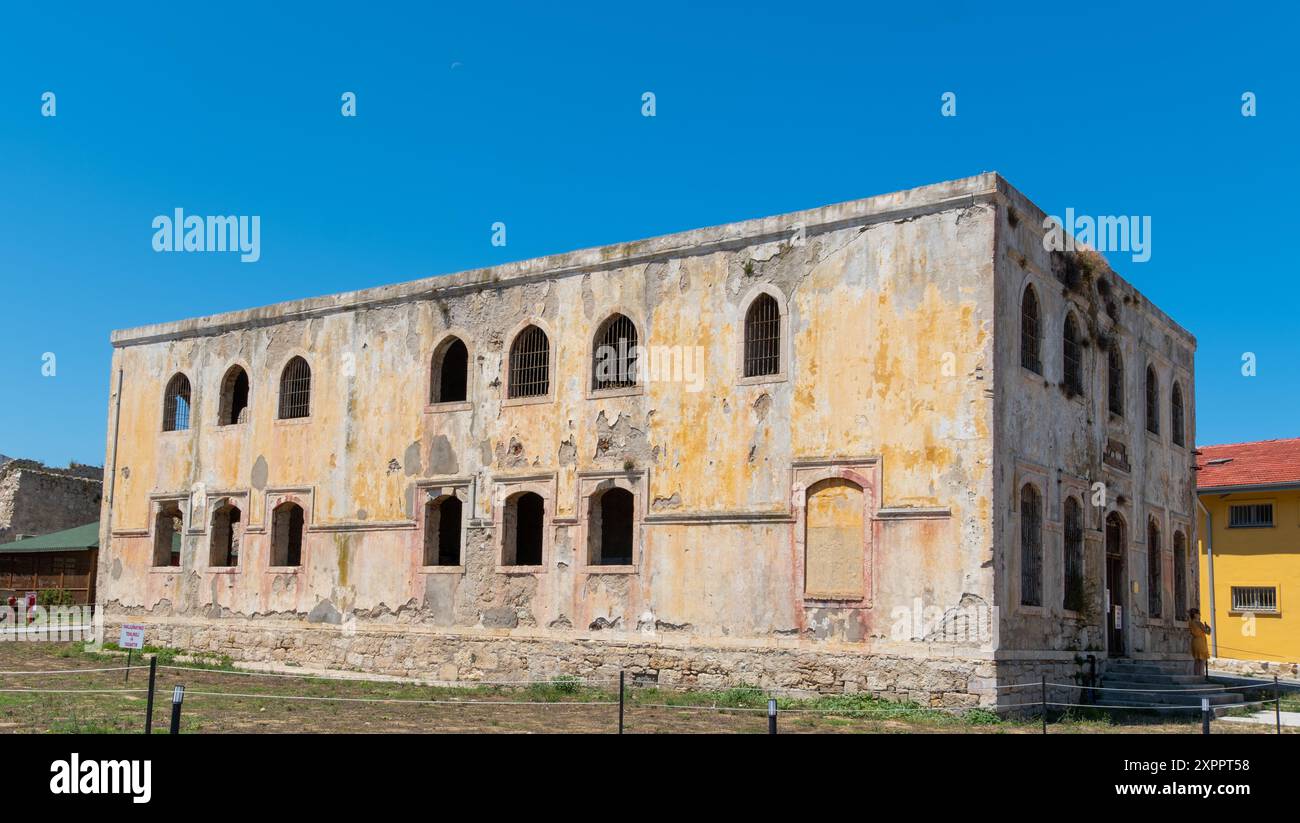 Historical Sinop Prison (Sinop Cezaevi). Aerial view of an old stone ...