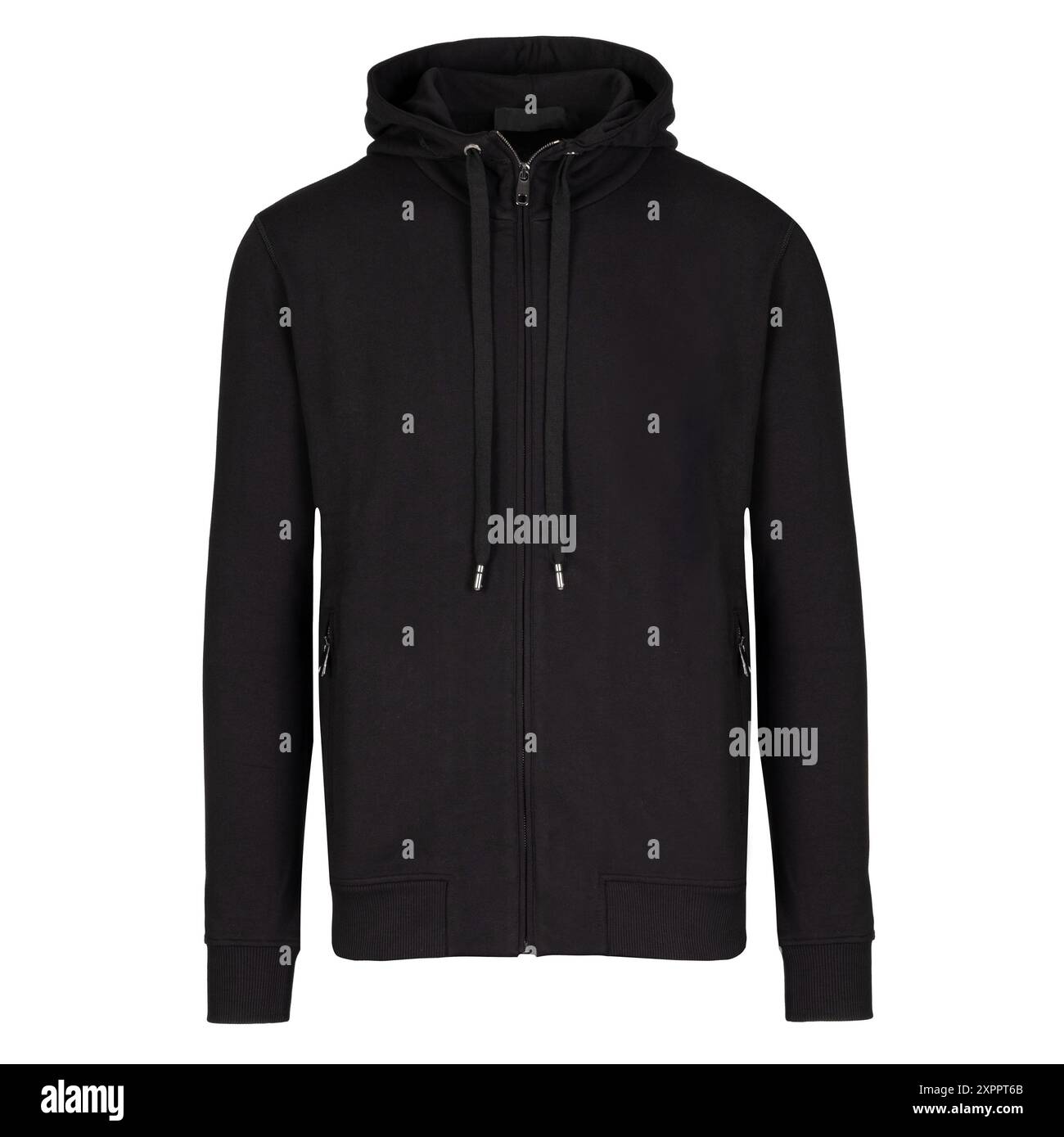 Classic Black Zipper Hoodie with Drawstrings Stock Photo - Alamy