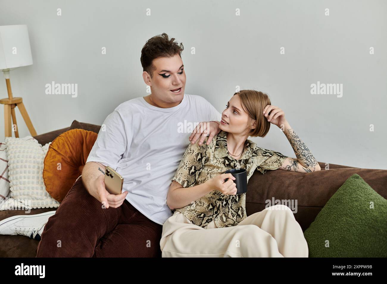 Friends share laughter and conversation while comfortably lounging at ...