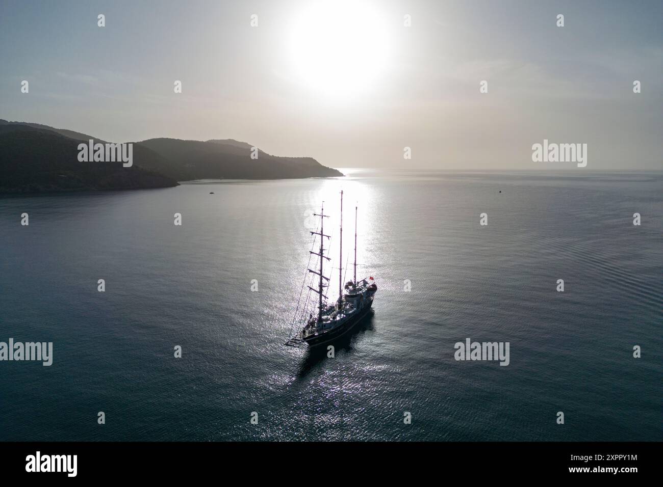 Aerial view silhouette of sailing cruise ship Running on Waves (M'Ocean ...