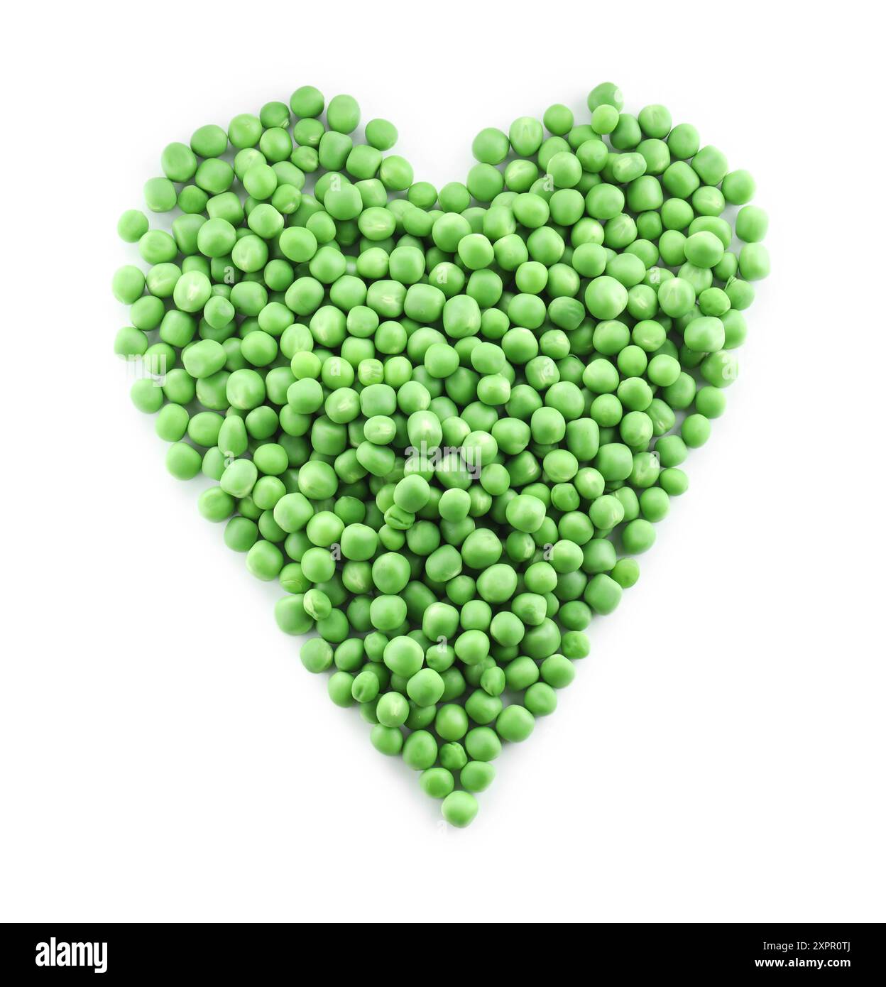 Heart made of fresh green peas isolated on white, top view Stock Photo ...