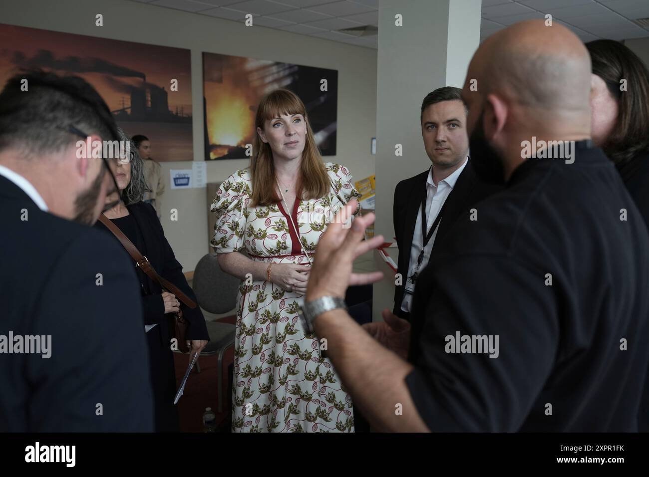Britain's Deputy Prime Minister Angela Rayner visits a Holiday Inn Express in Rotherham, England ...