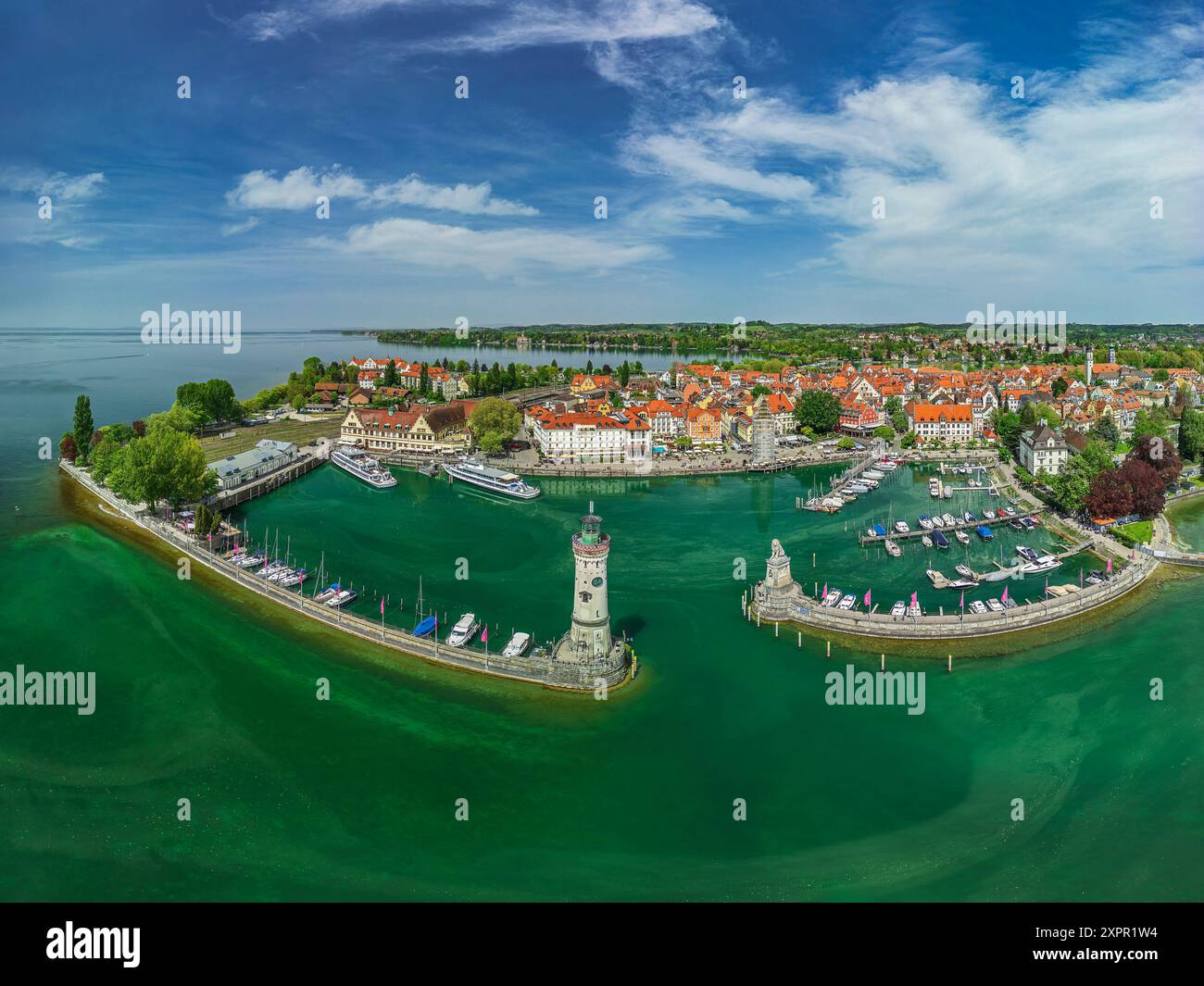 Aerial view of the port of Lindau, Lake Constance-Königssee cycle path ...