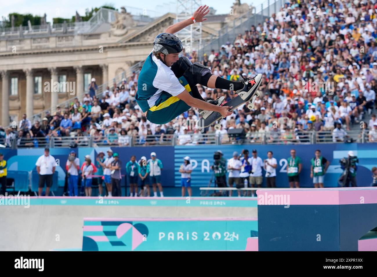 Australia's Keegan Palmer competes during the men's skateboarding park ...