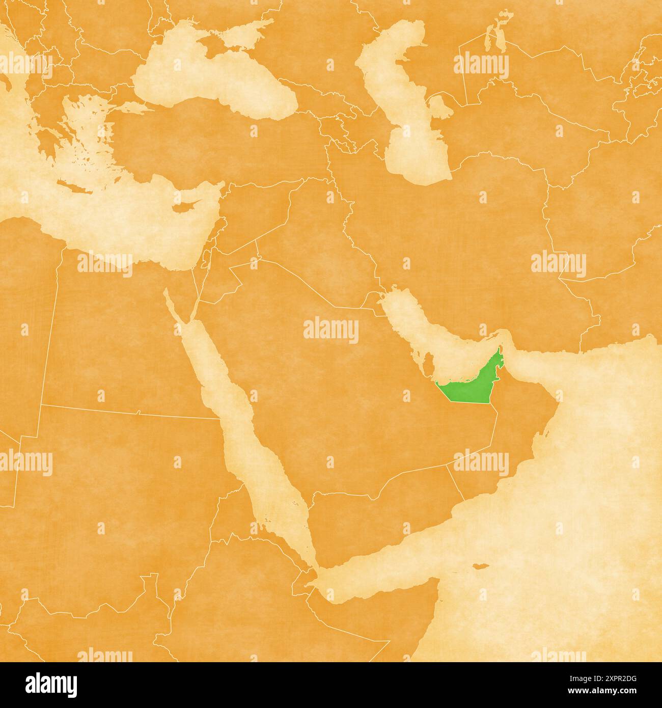 United Arab Emirates on an ocher retro map of Middle East (Western Asia ...