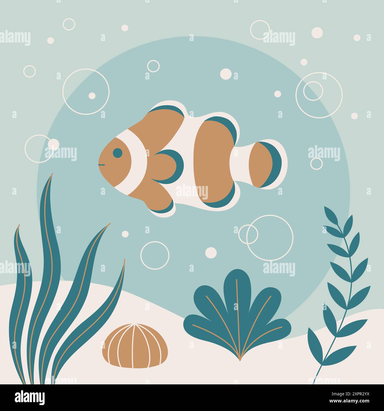 A flat art vector illustration featuring a clownfish Stock Vector Image ...