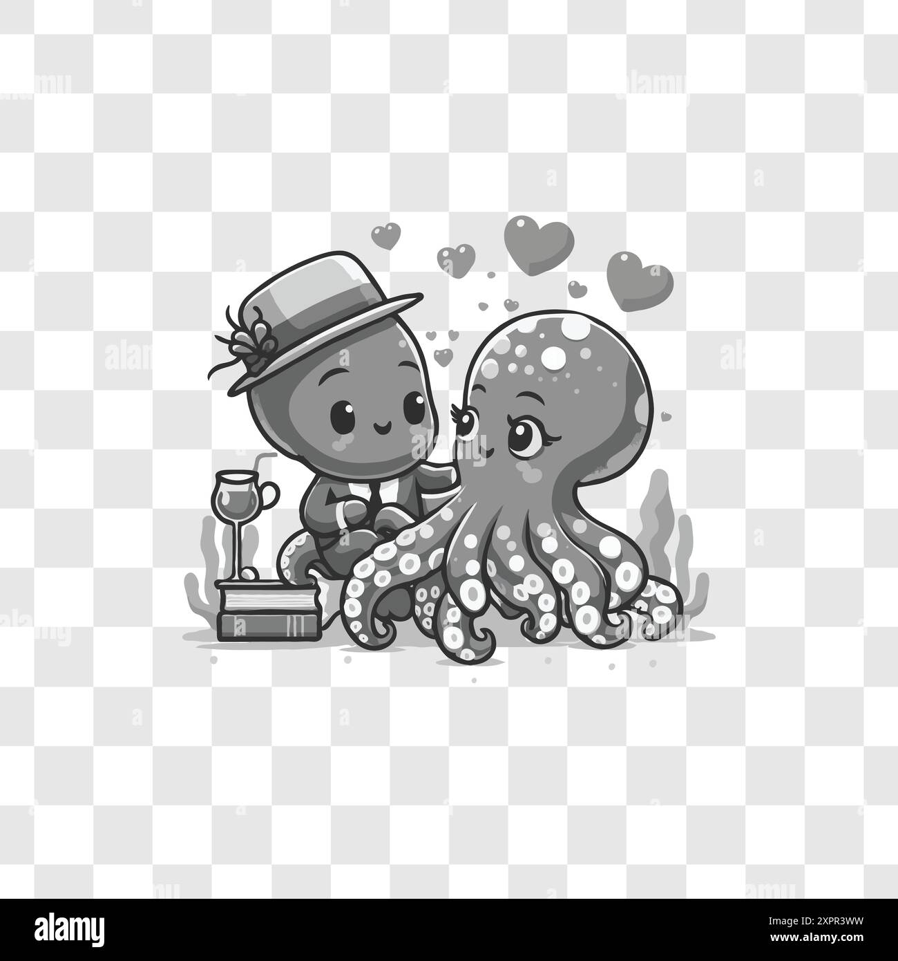 Couple of cute octopuses marine watercolor vector illustration for kids ...